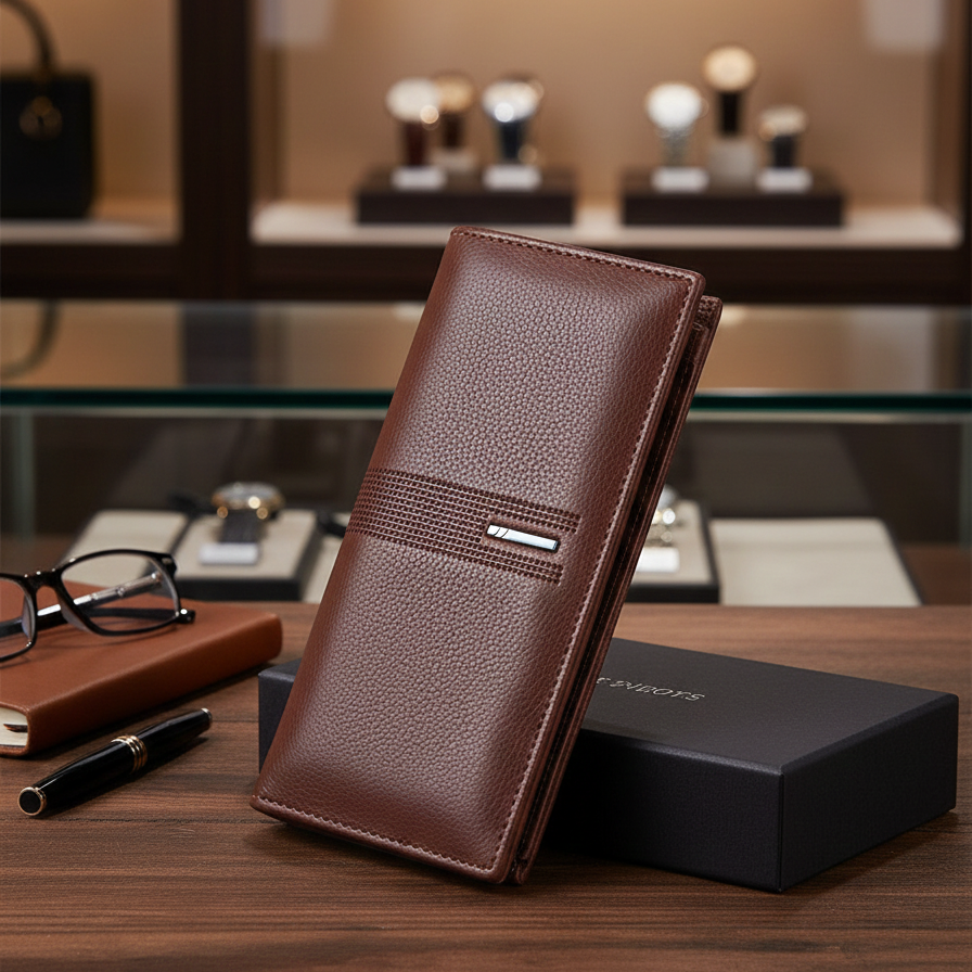 Leather Long Wallet for Men | Slim PU Leather Wallet with Money Clip ...