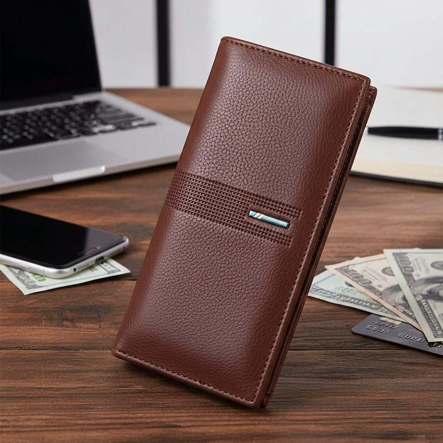 Leather Long Wallet for Men | Slim PU Leather Wallet with Money Clip ...